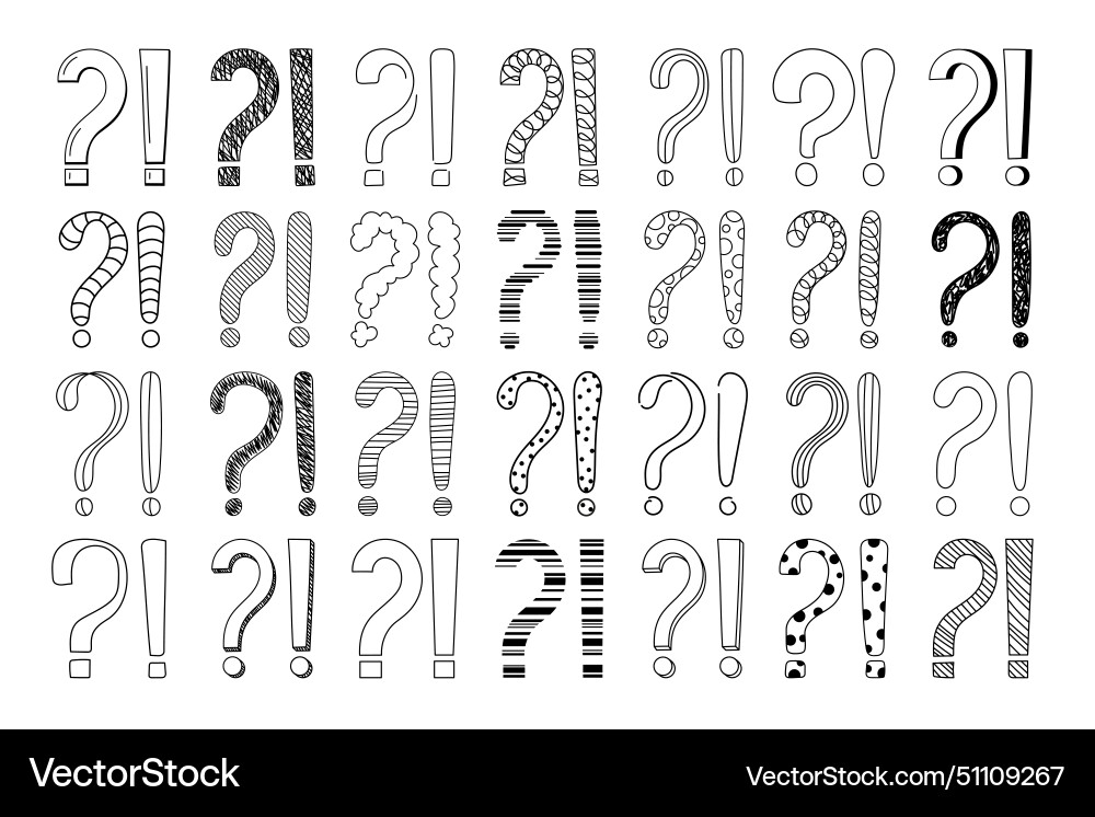 Doodle question and exclamation marks hand drawn Vector Image