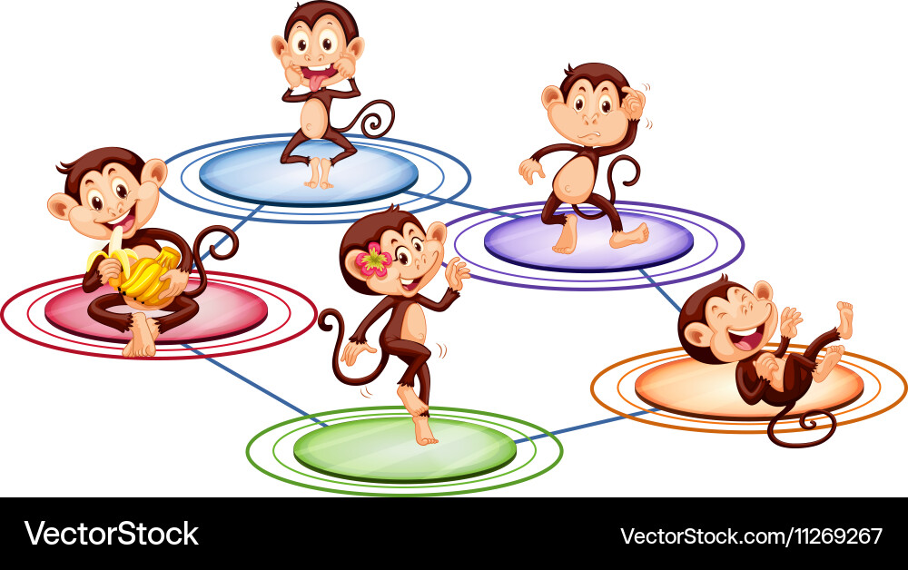 Monkeys standing on round plates Royalty Free Vector Image