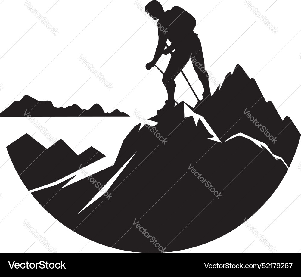 Pinnacle performance mountain climber black logo Vector Image