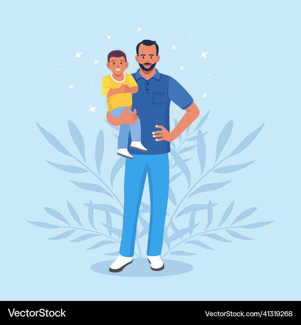 Bearded man carrying young boy father holds Vector Image