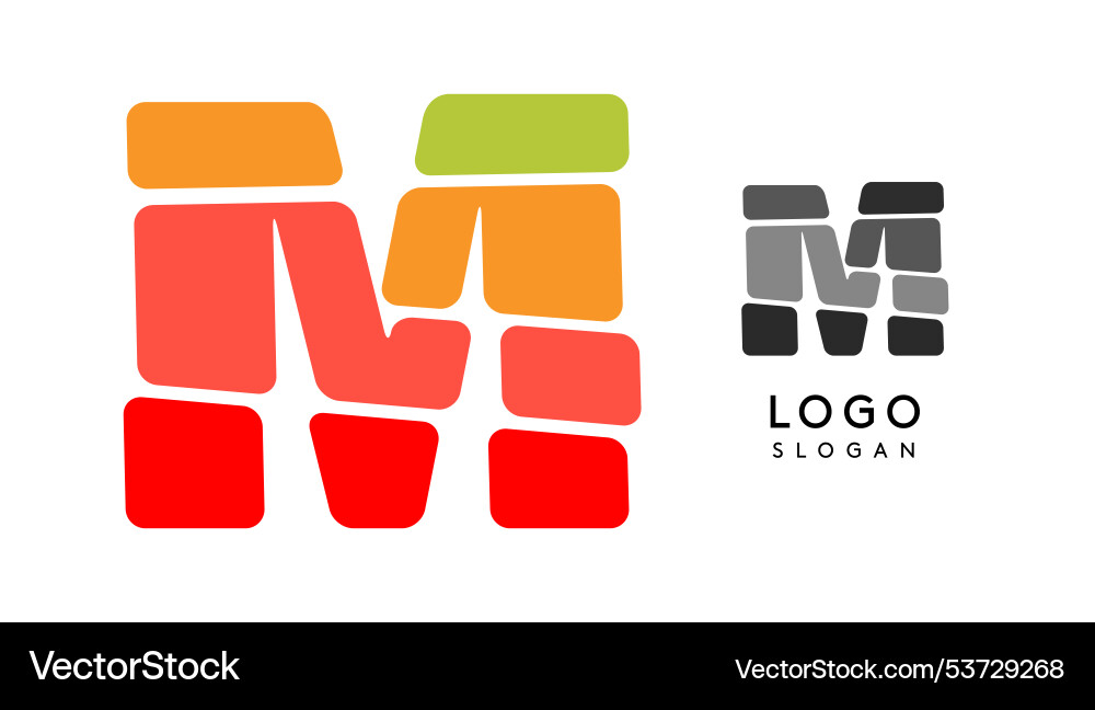Bright colorful letter m layers blocks like Vector Image