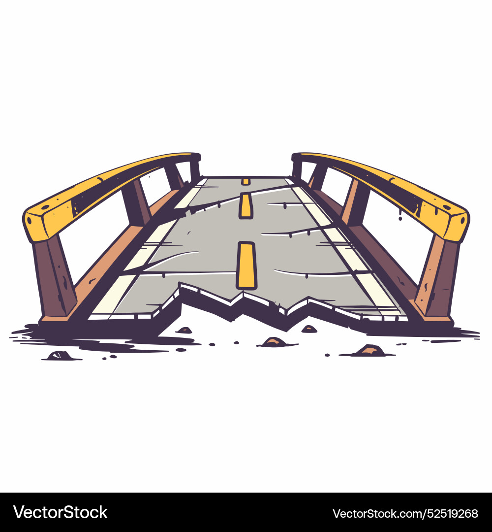 Broken cartoon bridge damaged wooden Royalty Free Vector