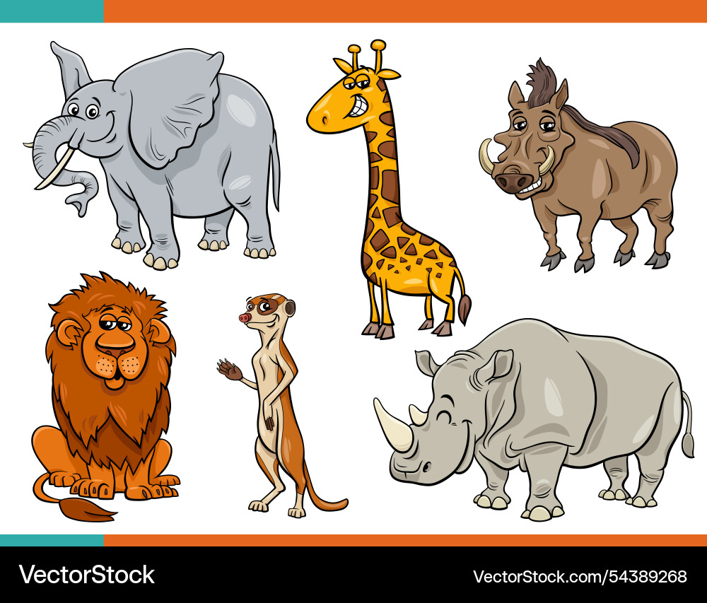 Cartoon funny wild animals comic characters set Vector Image