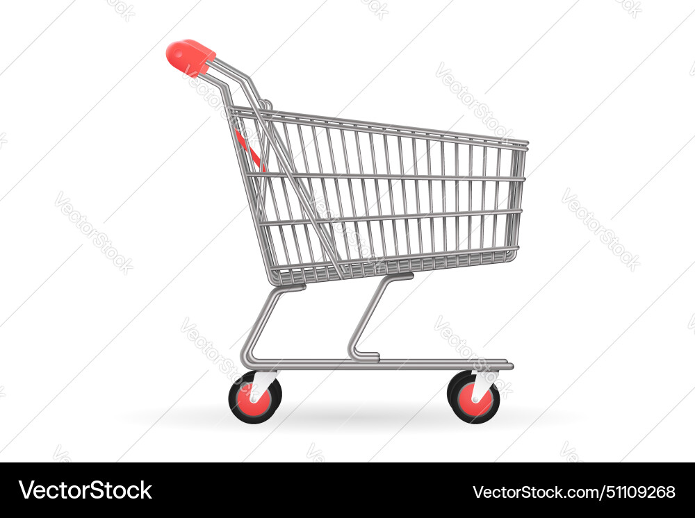 Empty classic shopping cart realistic side view Vector Image