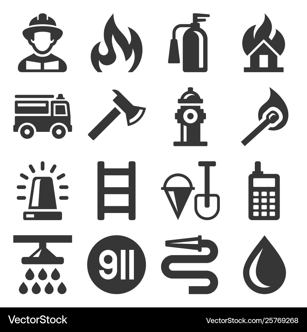 Firefighter & Fire Department Icons Royalty Free Vector