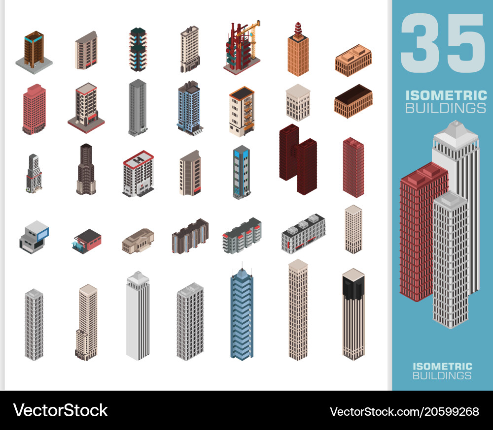 Isometric City Buildings Collection Royalty Free Vector