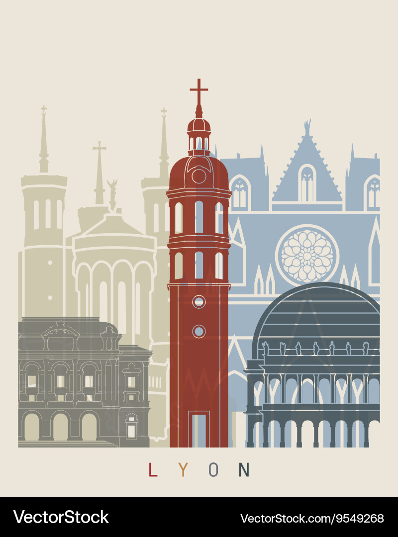 Lyon skyline poster Royalty Free Vector Image - VectorStock