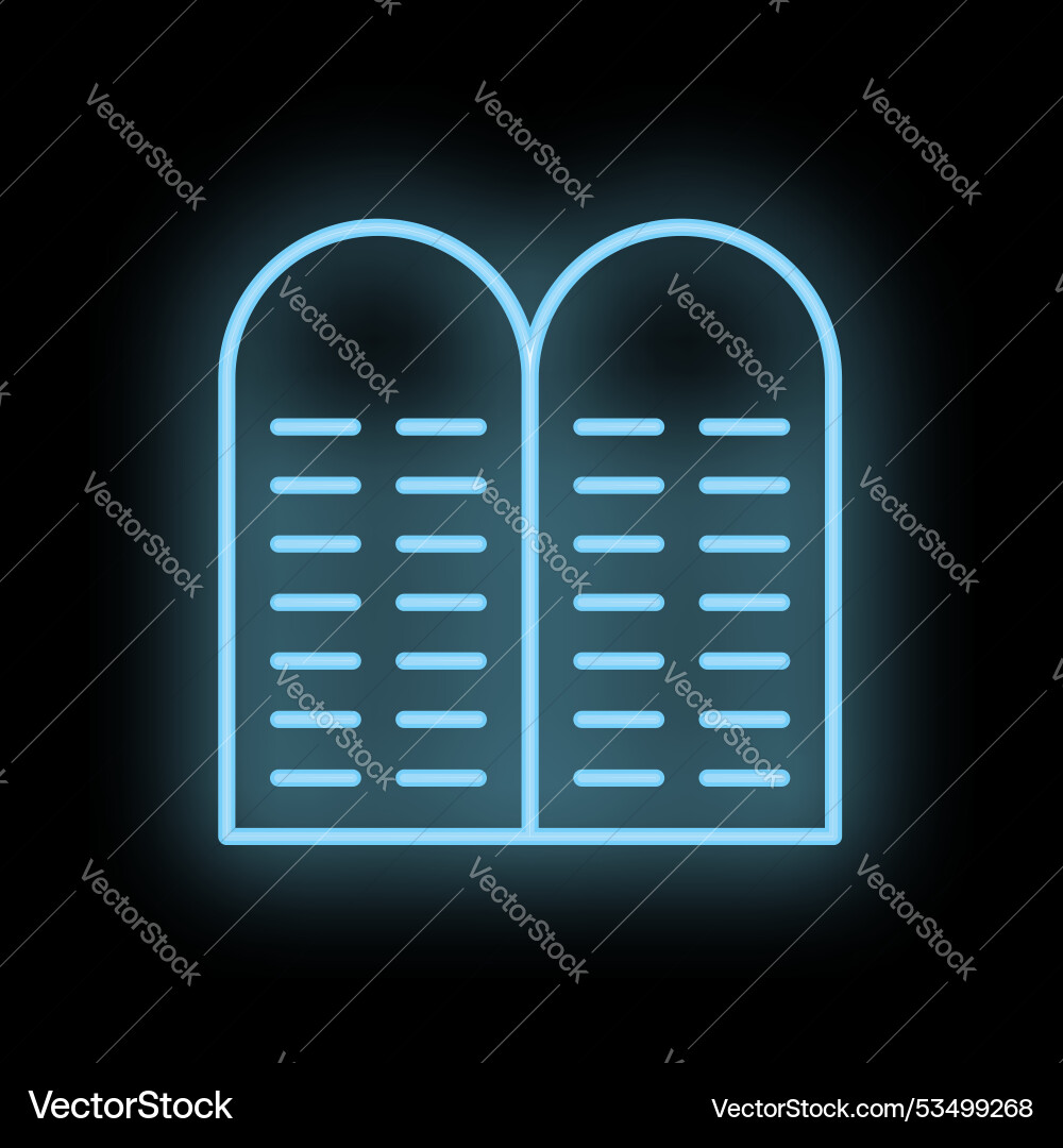 Neon blue ten commandments tablets shining Vector Image