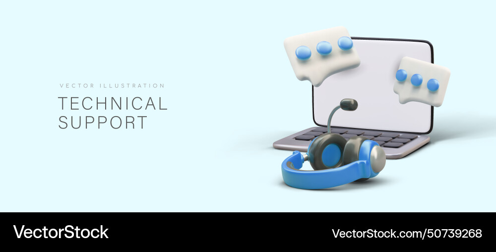 Technical support realistic headset open laptop Vector Image