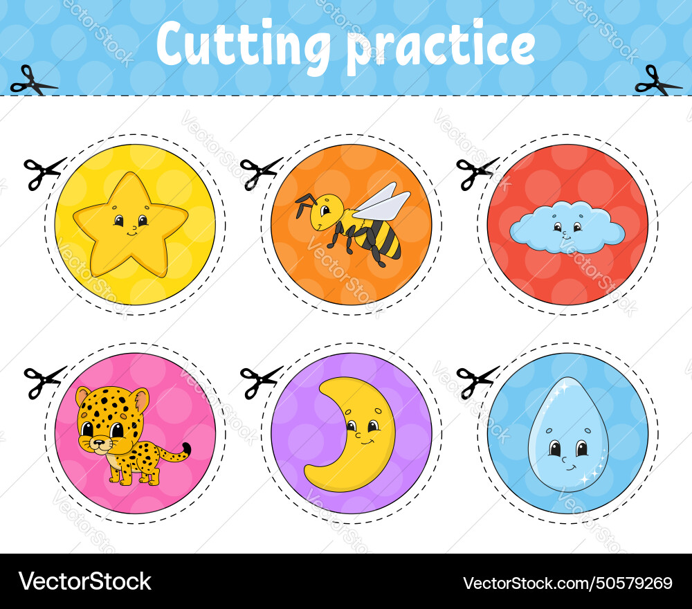 Cutting practice sticker sheet educational Vector Image