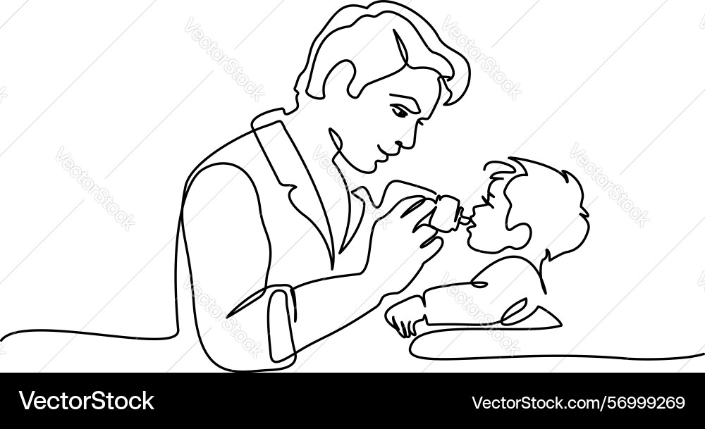 Dad feeds newborn from bottle continuous single Vector Image