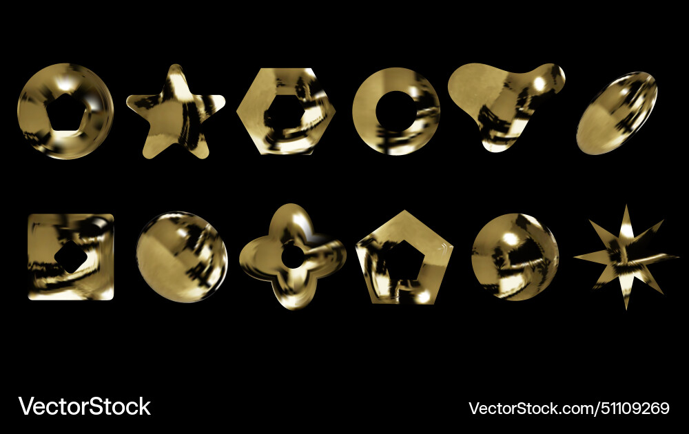 Gold metal reflective elements for design set Vector Image
