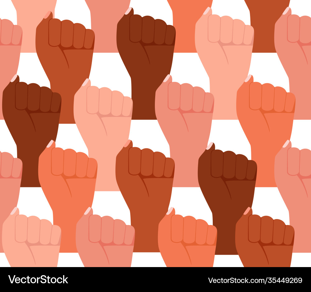 Group multicultural people raised fist sign Vector Image