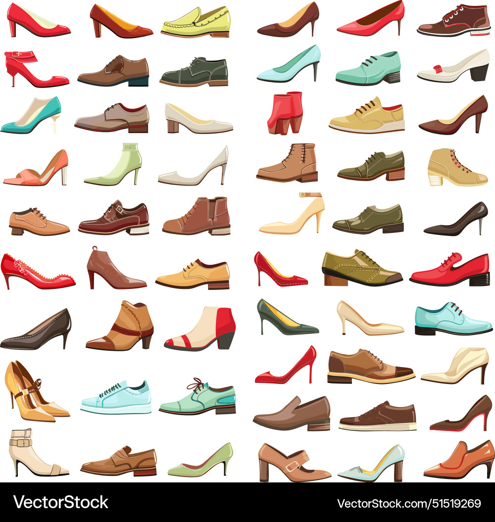 Shoes cartoon set boots side view stiletto Vector Image