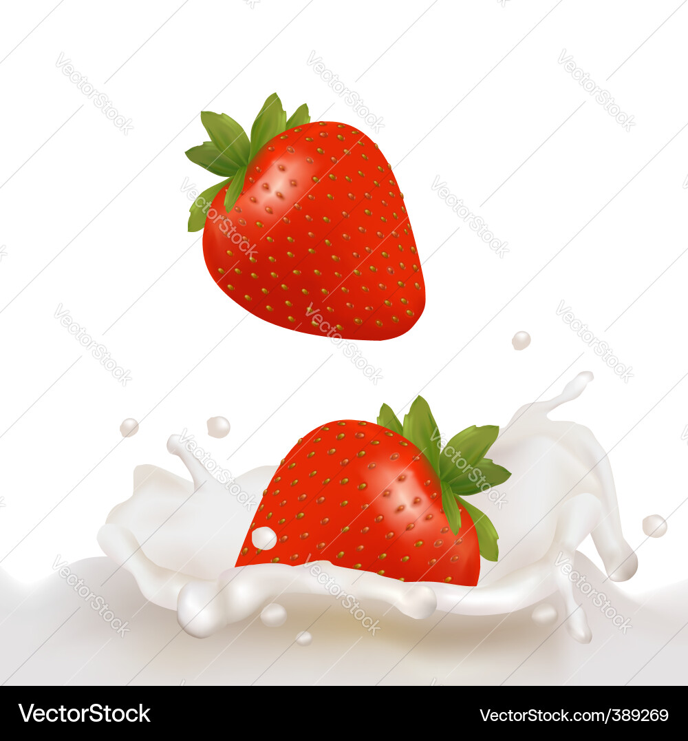 Strawberry with milk Royalty Free Vector Image