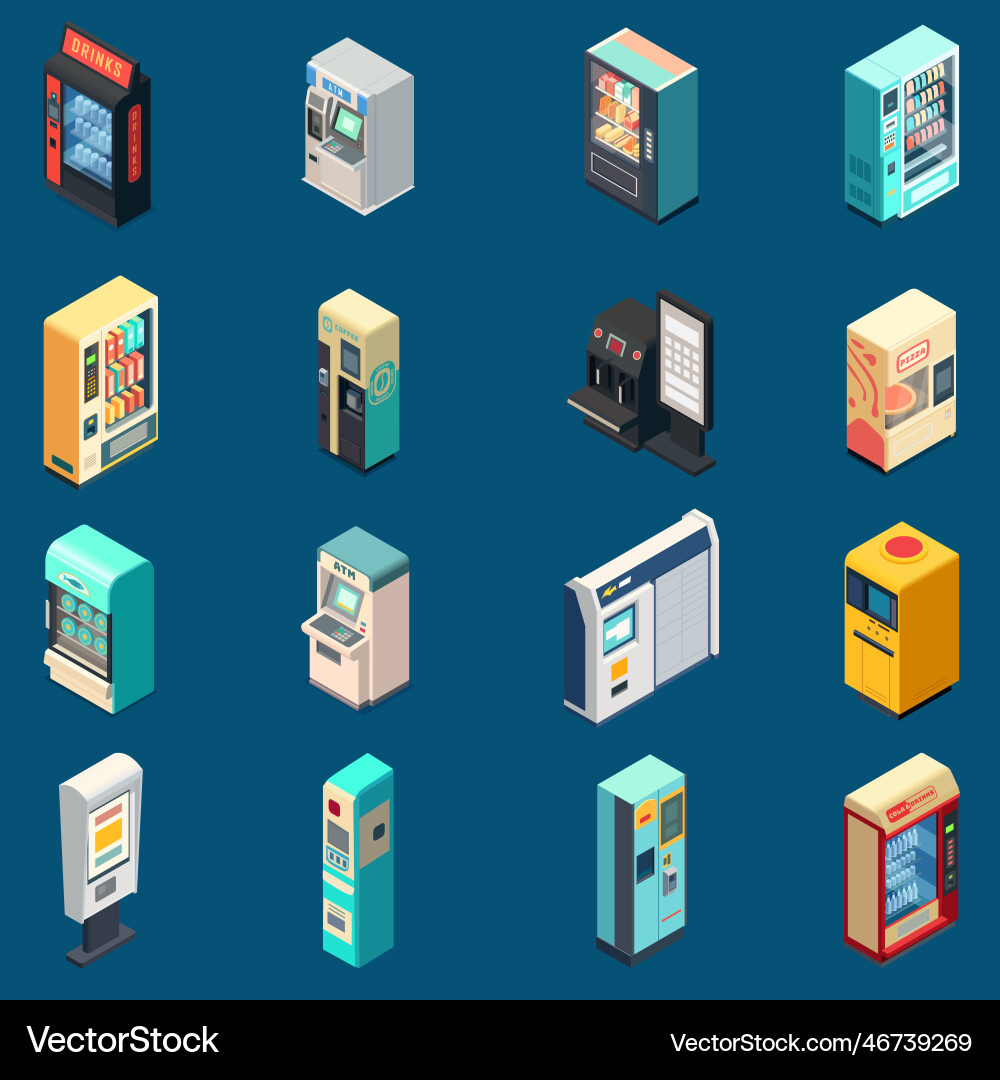 Vending machine isometric icons Royalty Free Vector Image