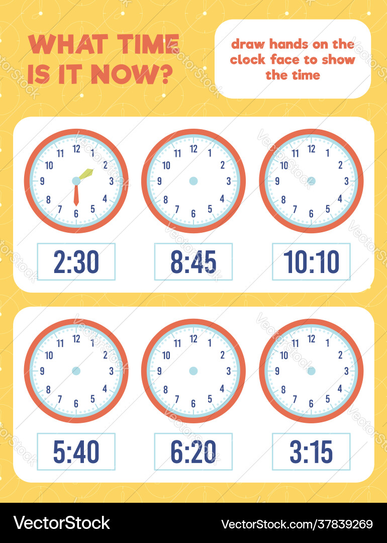 What time is it draw hands on clock face Vector Image
