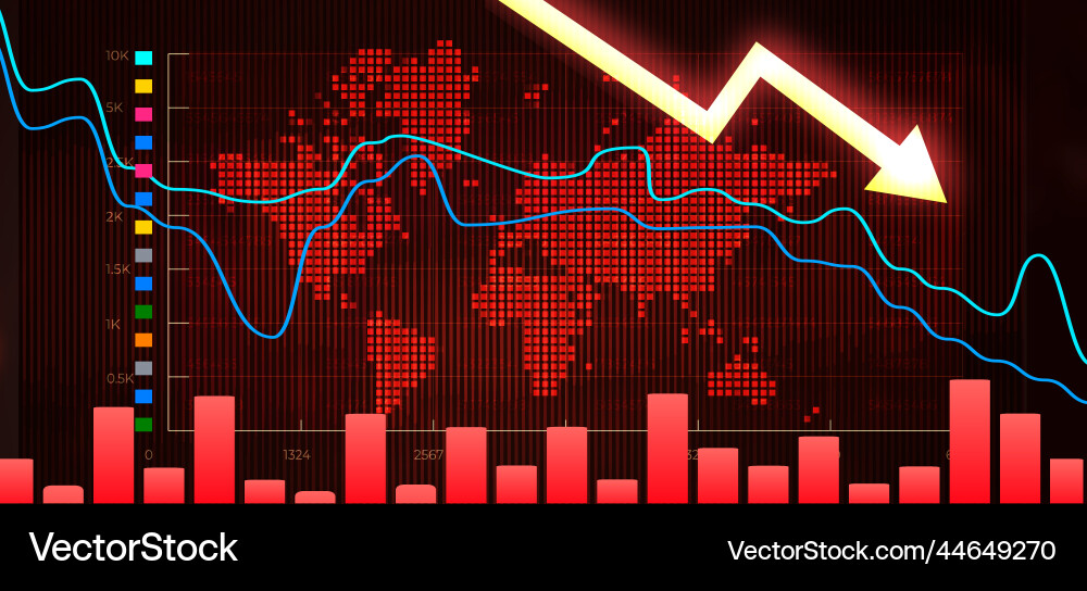 Arrow down graph on red background money losing Vector Image