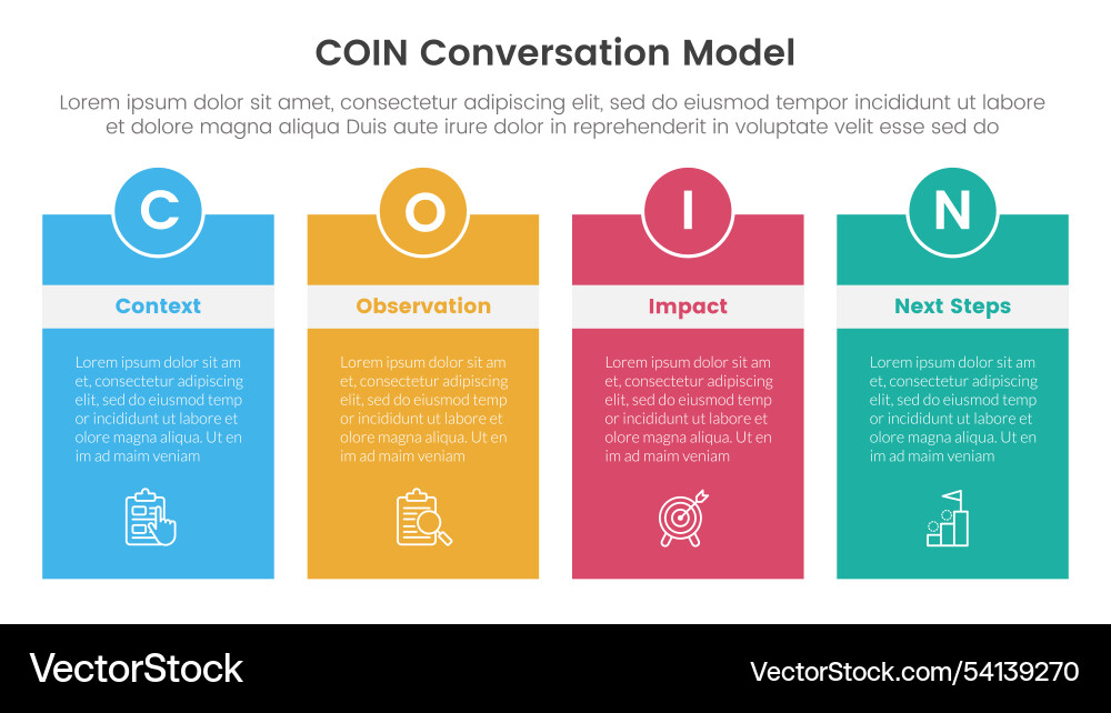 Coin conversation model infographic 4 point stage Vector Image