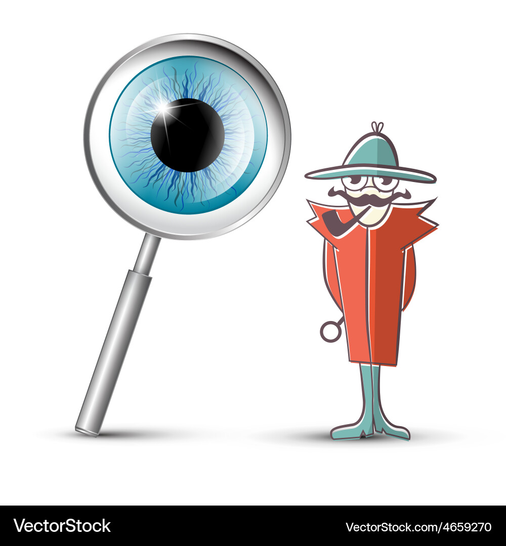 Detective with magnifying glass and eye symbol Vector Image