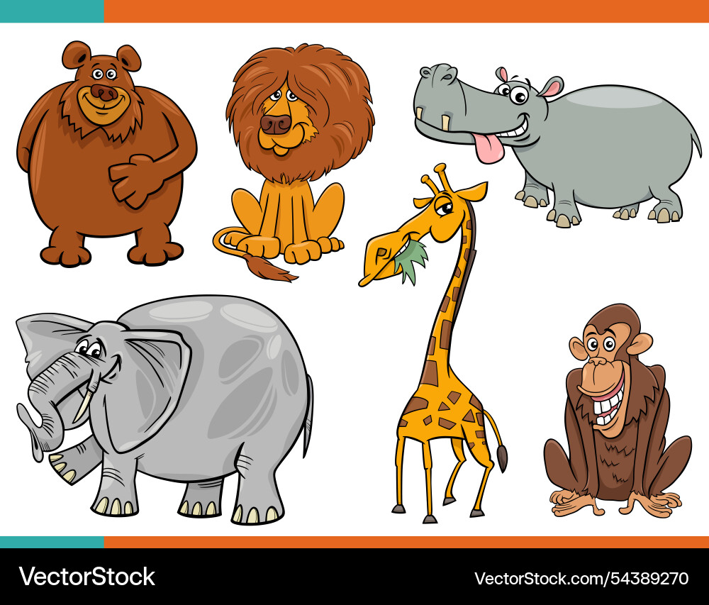 Funny cartoon wild animals comic characters set Vector Image