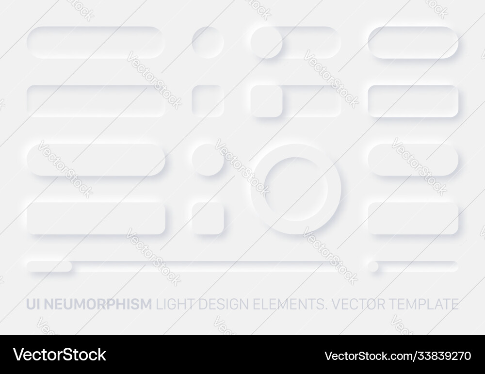 Neumorphic app light ui design elements set Vector Image