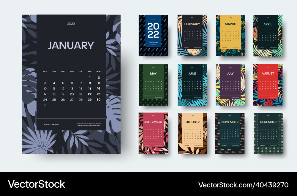 Vertical calendar 2022 template tropical pattern Vector Image