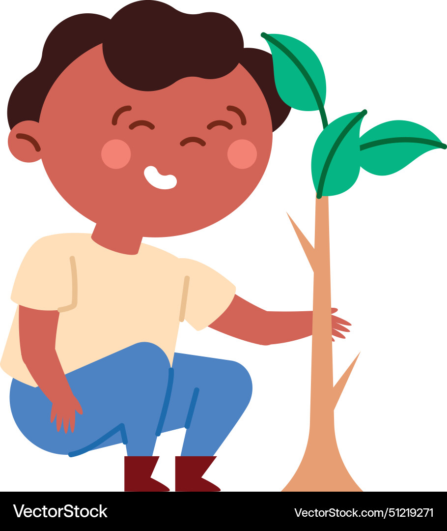 Boy planting tree Royalty Free Vector Image - VectorStock