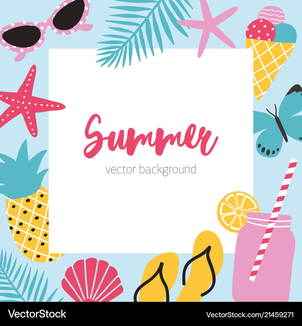 Bright colored square background with summer Vector Image