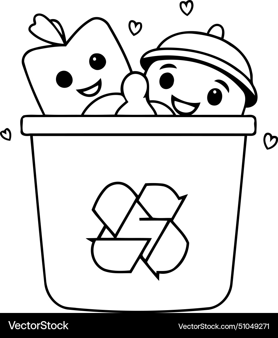 Cute recycle bin character with recycling symbol Vector Image