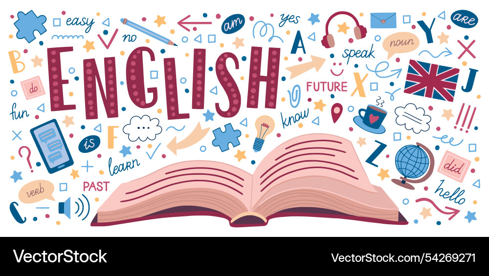 English language learning grammar doodle lesson Vector Image