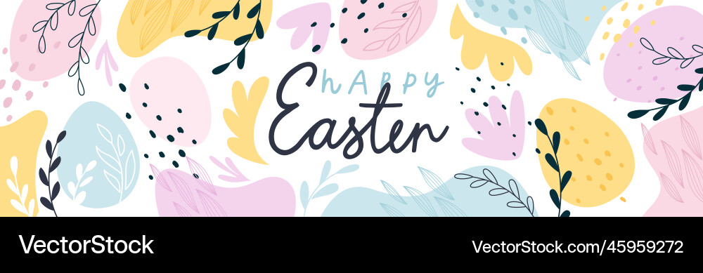 Easter banner floral design with lettering Vector Image