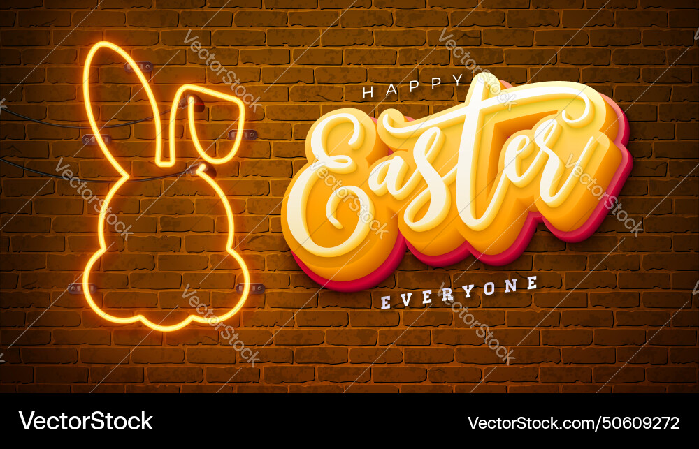 Happy easter with glowing neon light Royalty Free Vector