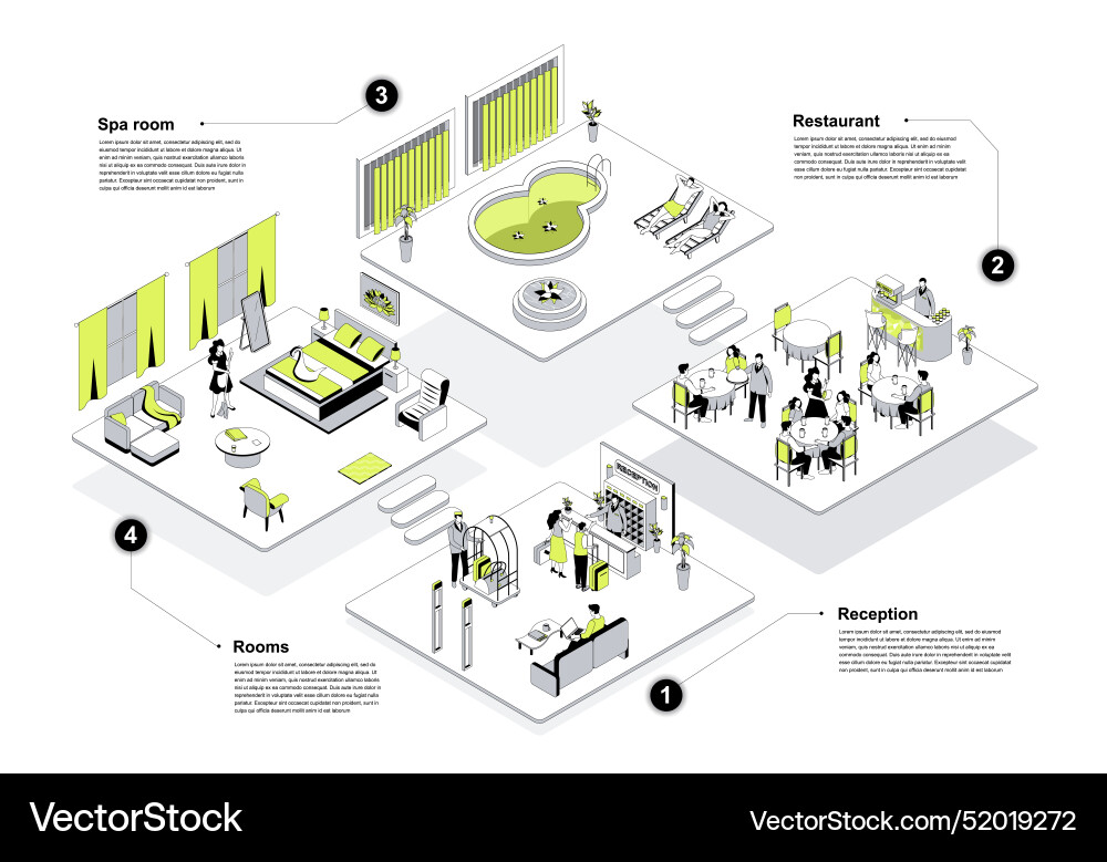 Hotel 3d isometric concept in outline design Vector Image
