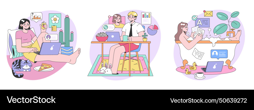Work from home set flat Royalty Free Vector Image
