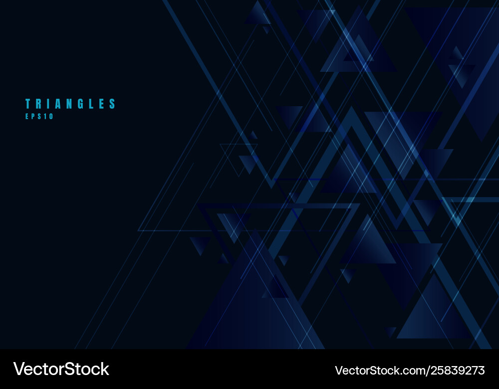 Abstract blue triangles shape and lines on black Vector Image