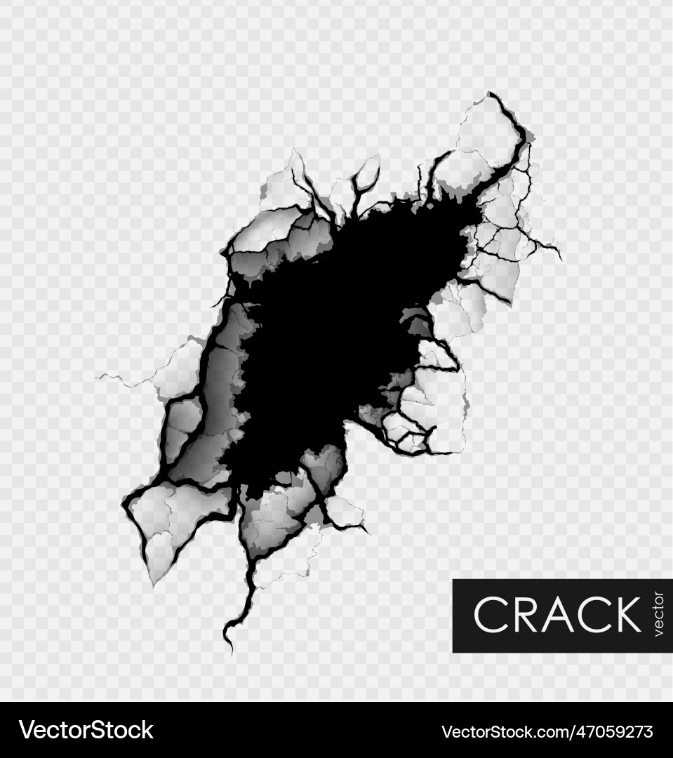 Crack on the wall with broken pieces Royalty Free Vector