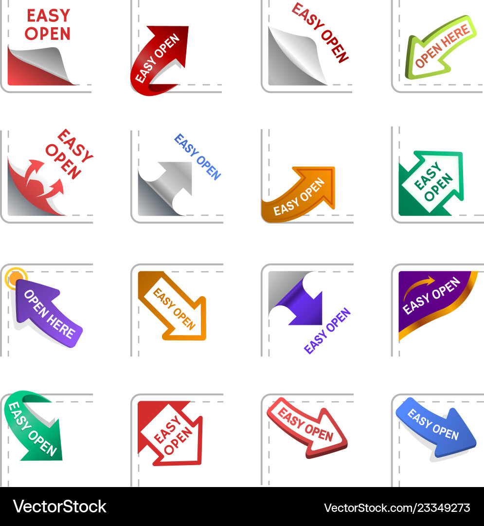 Easy open label icon set for product cover Vector Image