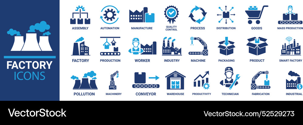 Factory icon set containing industry production Vector Image