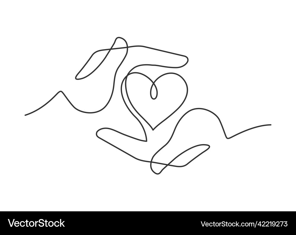 Hands heart one line Royalty Free Vector Image