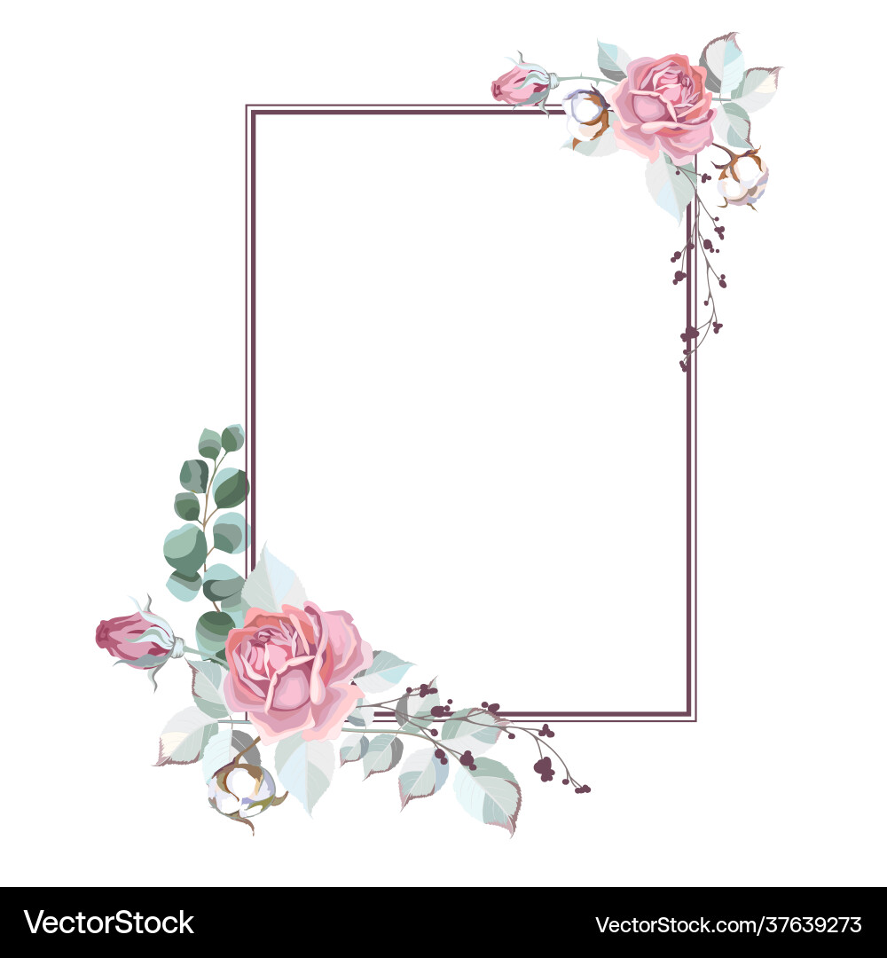 Rectangular frame with roses Royalty Free Vector Image