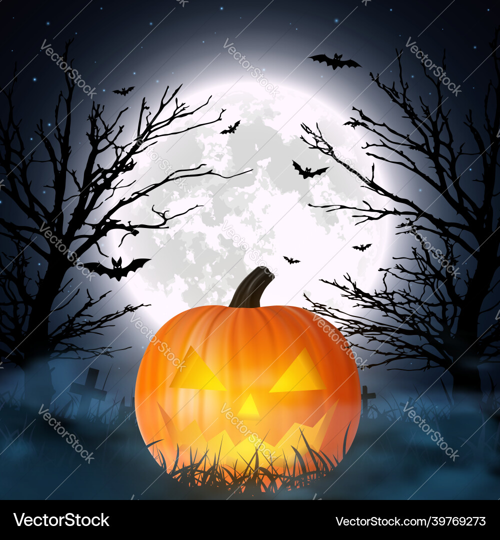 Spooky Halloween Graveyard Pumpkin Royalty Free Vector Image