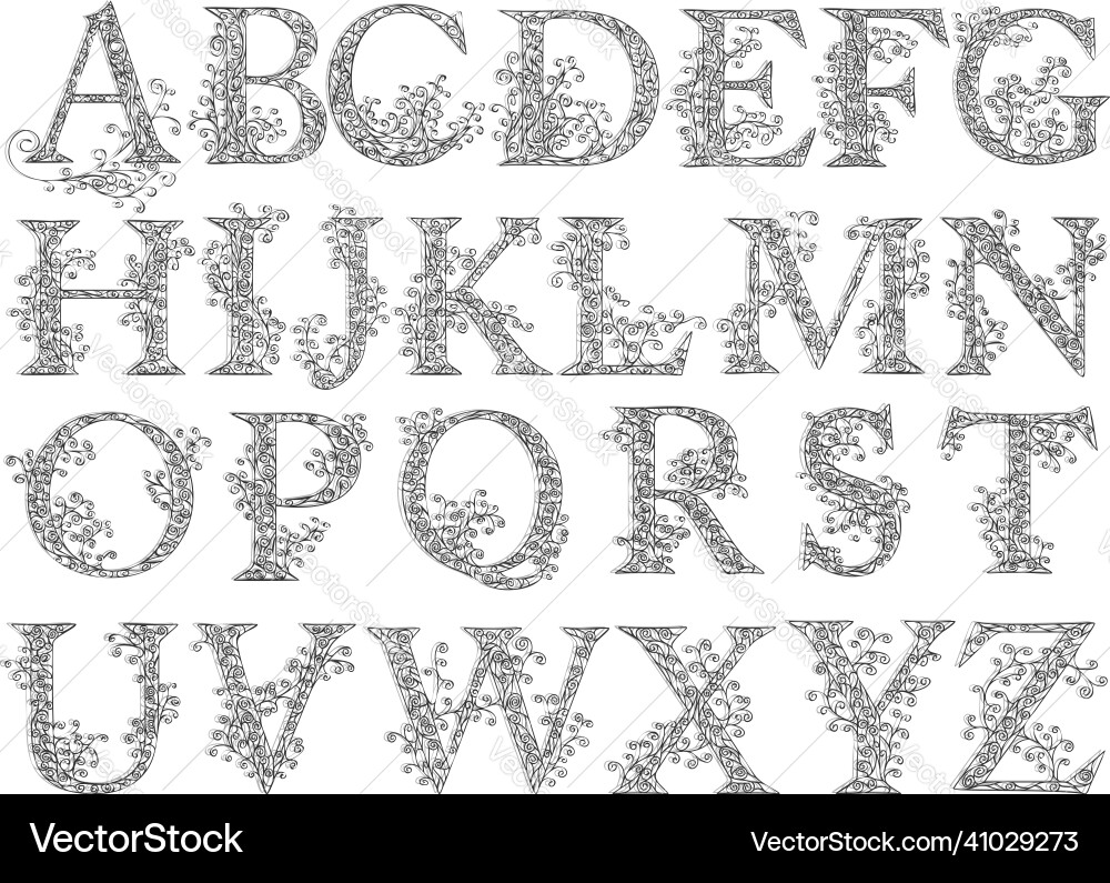 Vintage fishnet floral font Royalty Free Vector Image