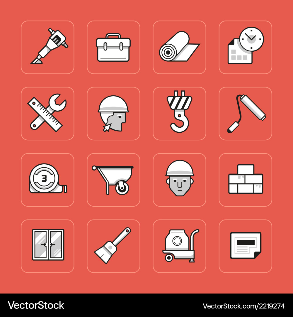 Construction Icon Set - Tools & Equipment Vector Image