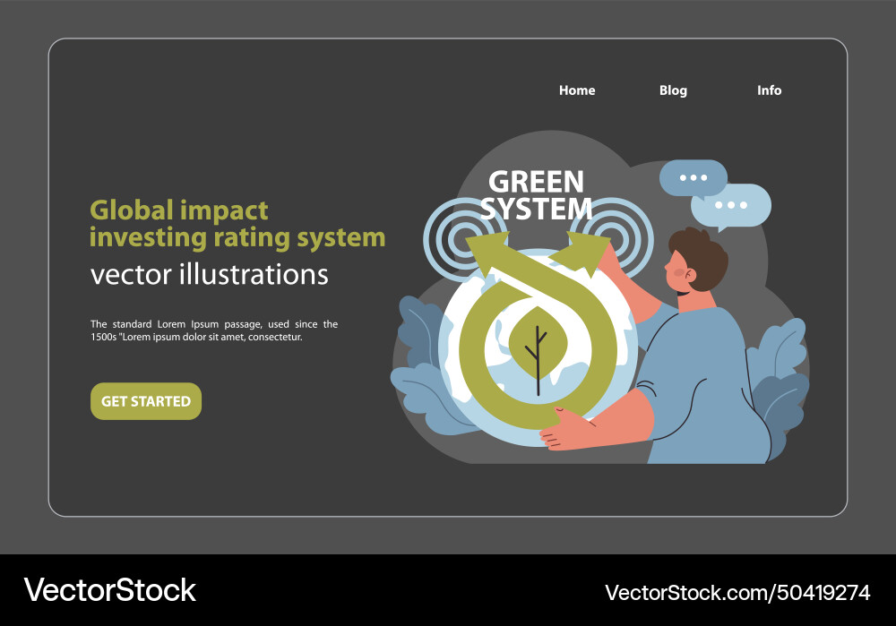 Global impact investing system evaluating Vector Image