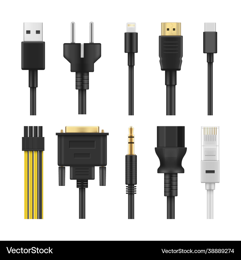 Realistic computer cables set Royalty Free Vector Image