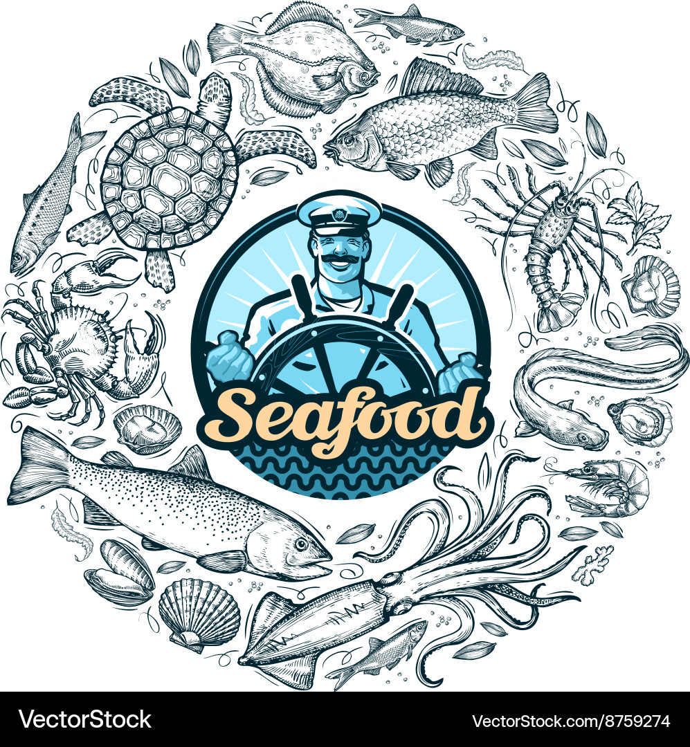 Seafood or food Royalty Free Vector Image - VectorStock