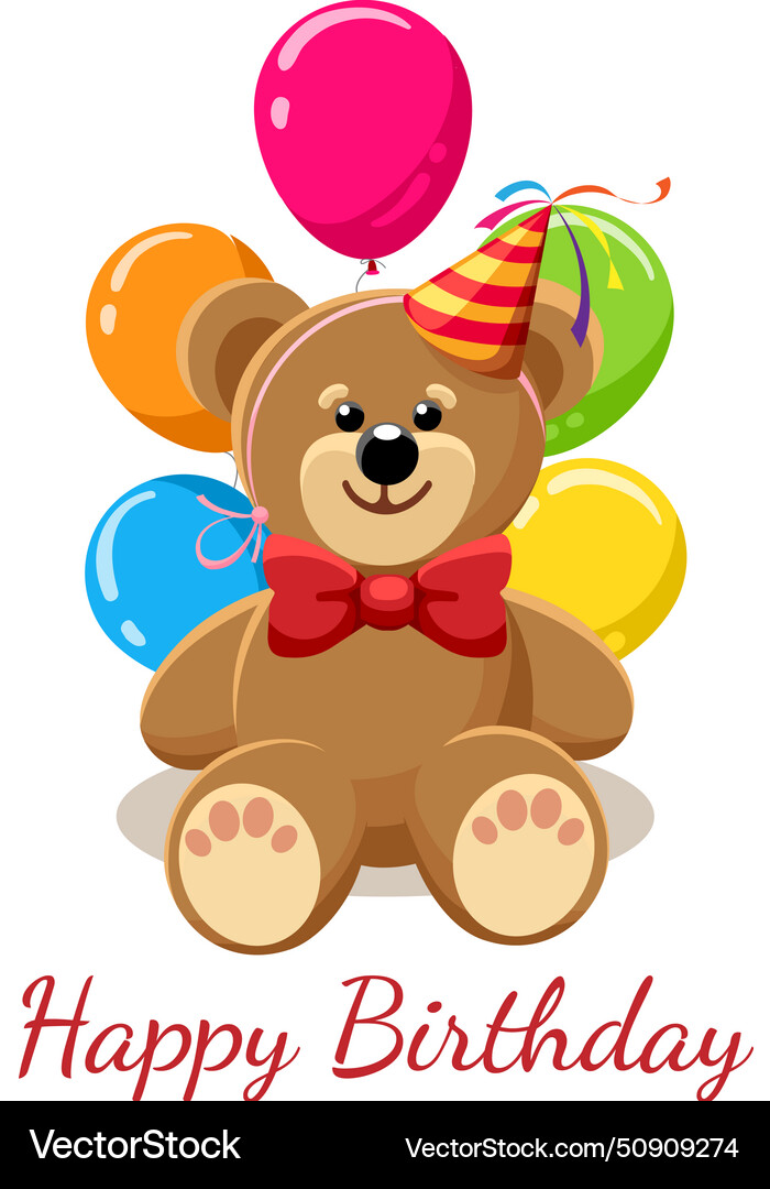 Teddy bear in birthday party hat Royalty Free Vector Image
