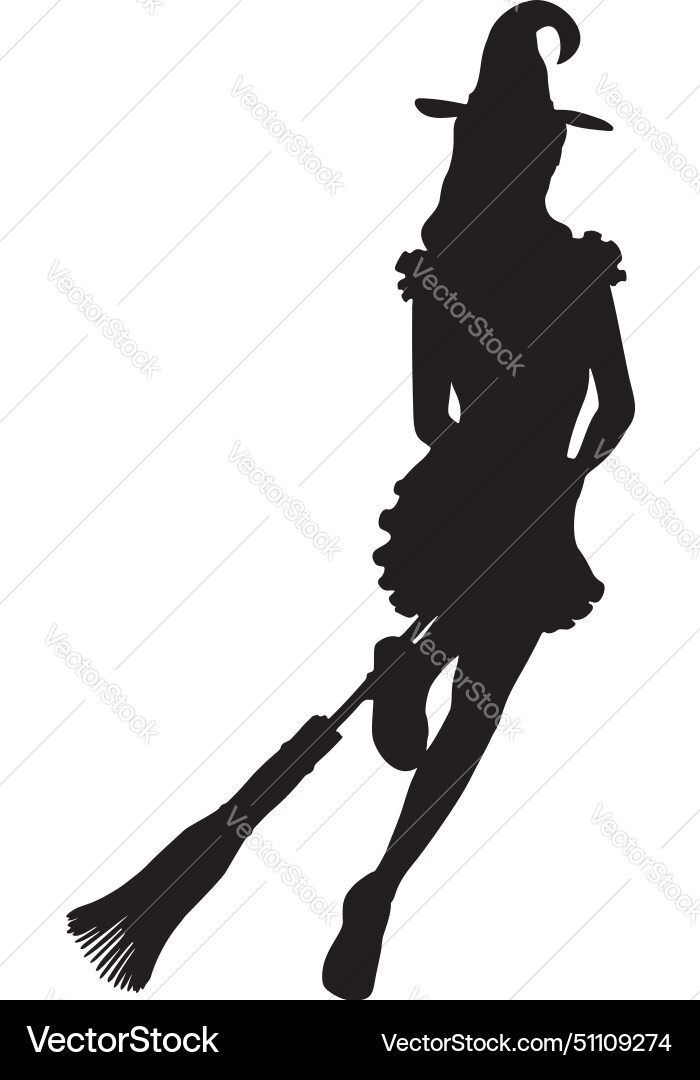 Witch on broom silhouette Royalty Free Vector Image