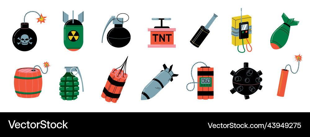 Bomb collection cartoon tnt explosive weapon Vector Image